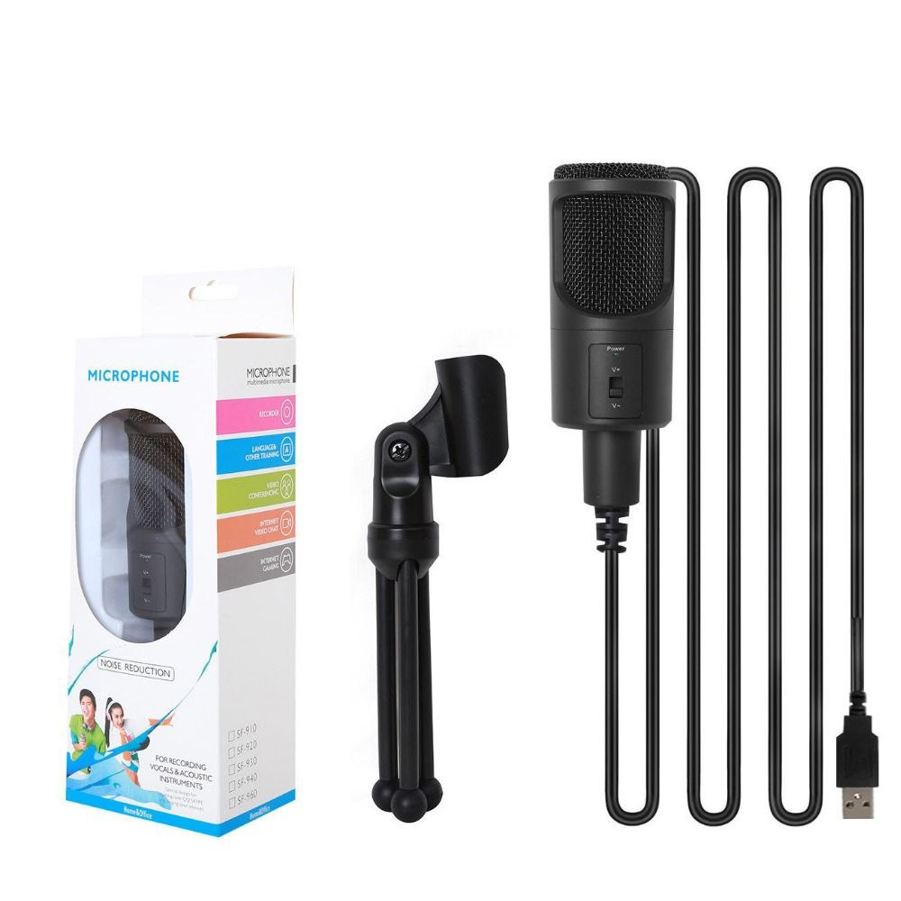 Portable Microphone USB with Stand - SF-960B - Black - JakartaNotebook.com