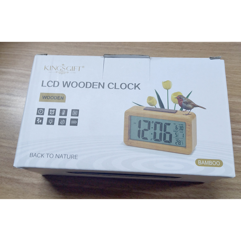 Lovin Jam Digital LED Wooden Alarm Clock Temperature - G397679 - Wooden