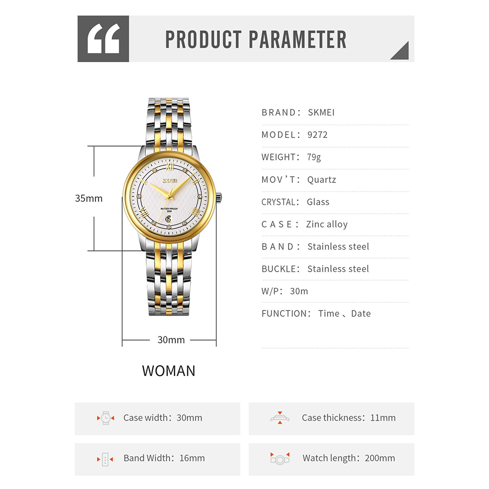 SKMEI Jam Tangan Analog Wanita Strap Stainless Steel - 9272 - Silver ...