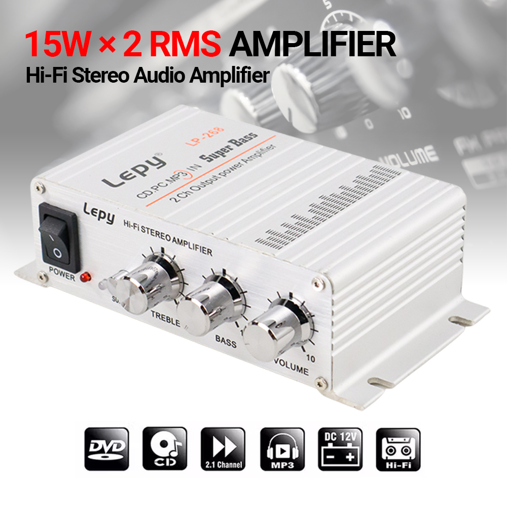 Lepy HiFi Mini Stereo Amplifier Treble Bass Booster - LP-268 - Silver