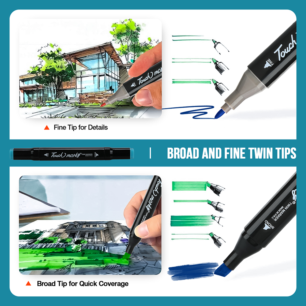 TOUCH COCO Spidol Dual Side Art Sketch Marker Drawing Set 12 Color ...