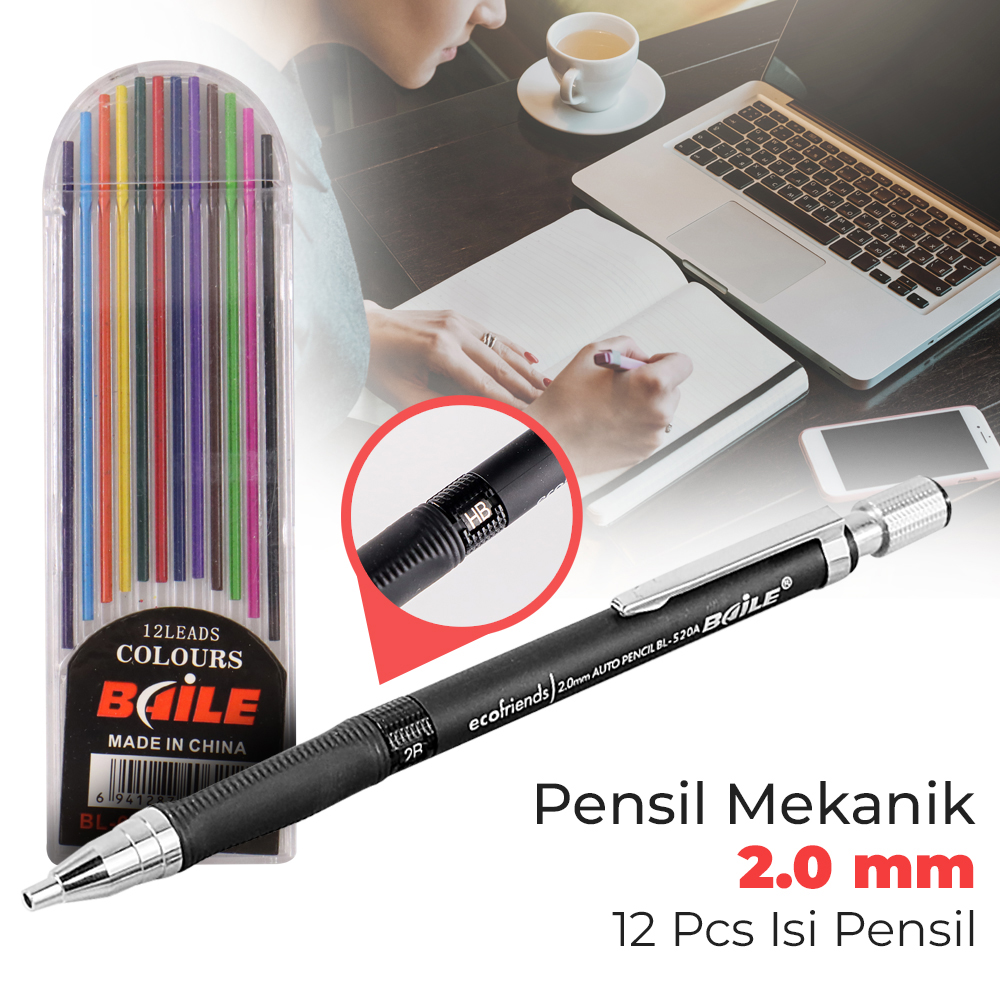 BAILE Pensil Mekanik Mechanical Pencil 2B 2mm 12 Isi - BL-621 - Multi ...