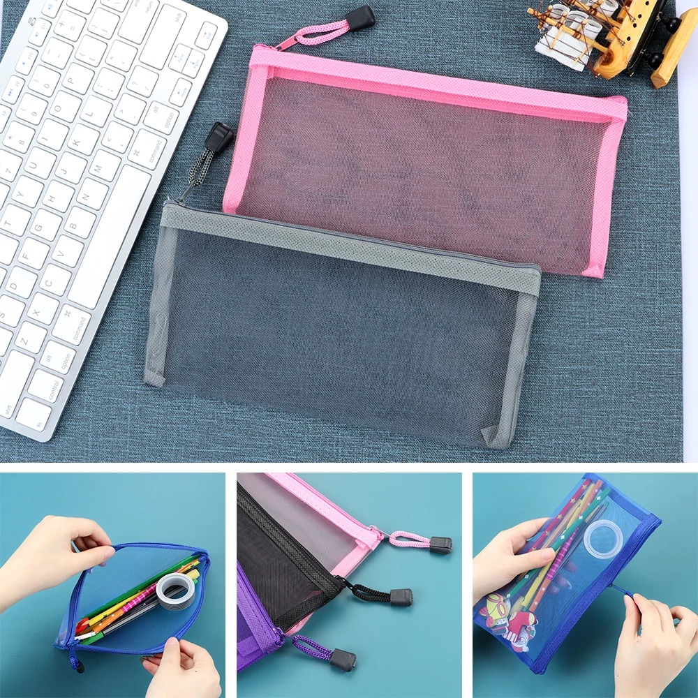 KOUZIO Tempat Pensil Jaring Transparan Document Organizer Zipper Bag A6 ...