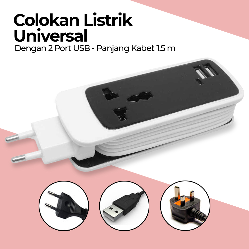 EXBO Stop Kontak Colokan Listrik Universal dengan 2 USB Port - EXBO-S15 ...