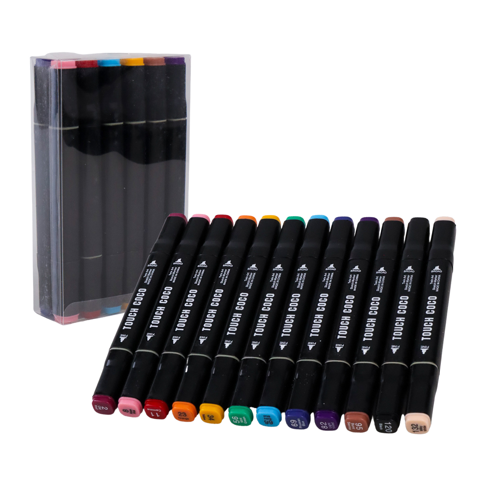 TOUCH COCO Spidol Dual Side Art Sketch Marker Drawing Set 12 Color ...