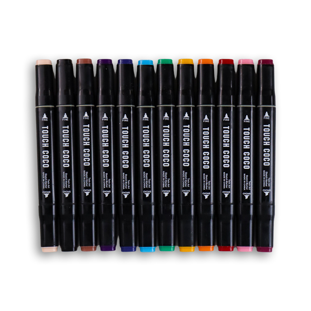 TOUCH COCO Spidol Dual Side Art Sketch Marker Drawing Set 12 Color ...