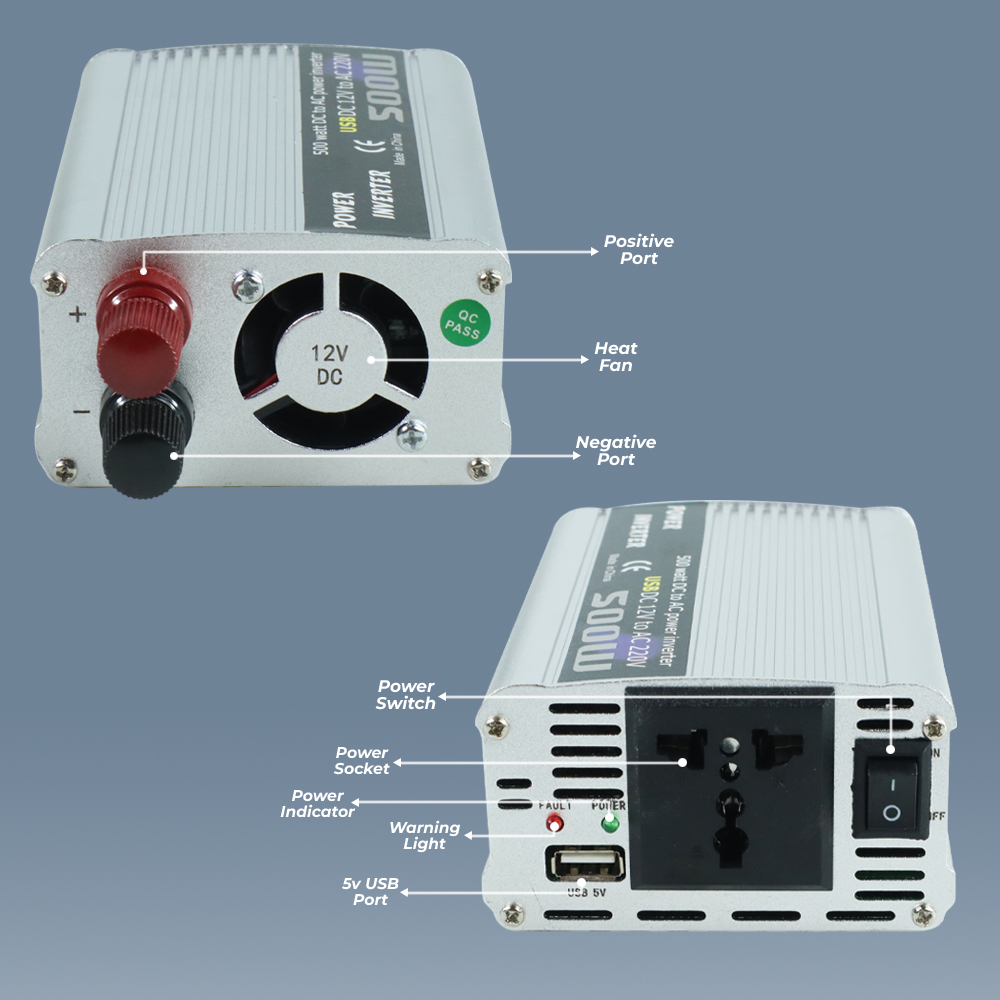 DOXIN Car Power Inverter DC 12V to AC 220V 500W - SAA-500A - Silver ...