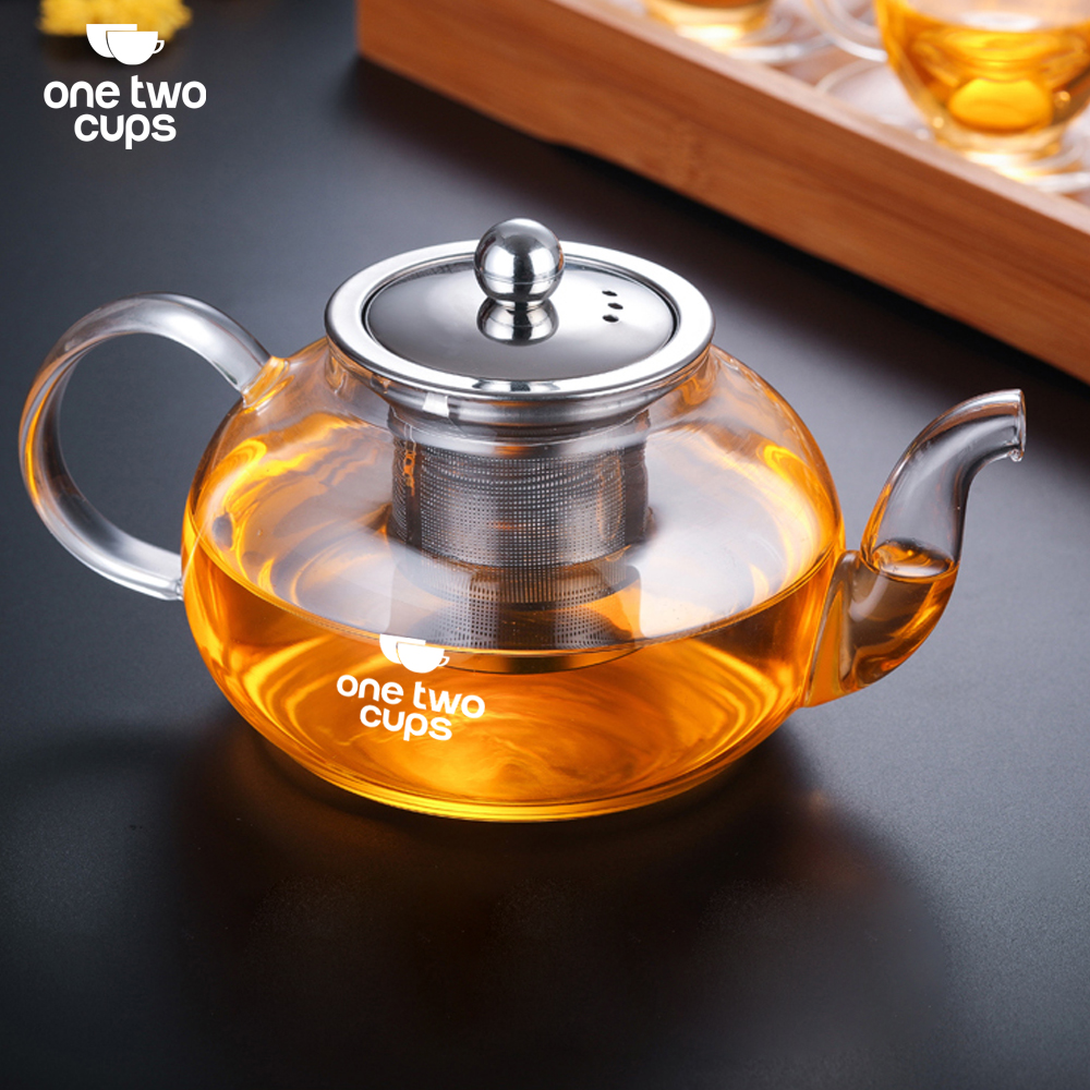 One Two Cups Teko Kaca Teh Chinese Teapot dengan Saringan 600ml 600 ml ...