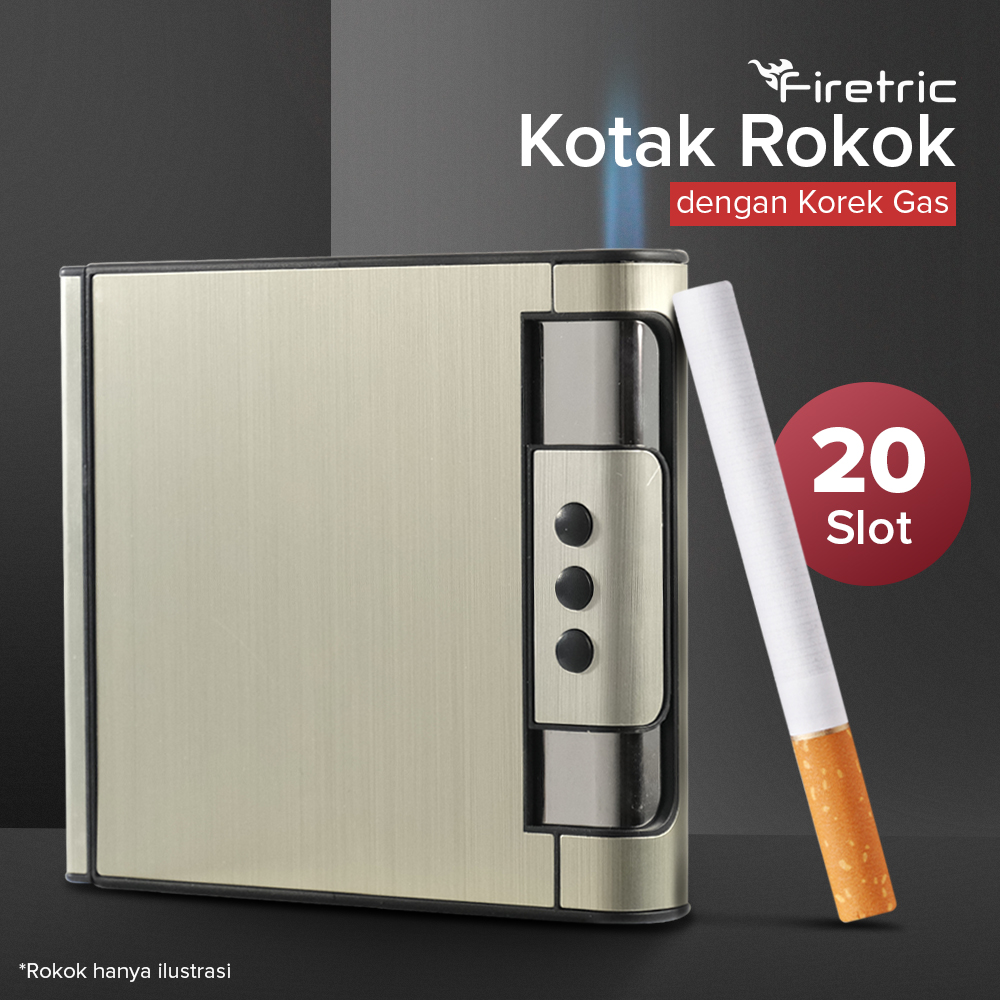 Firetric Kotak Rokok 20 Slot dengan Korek Gas - JD-YH072 - Golden