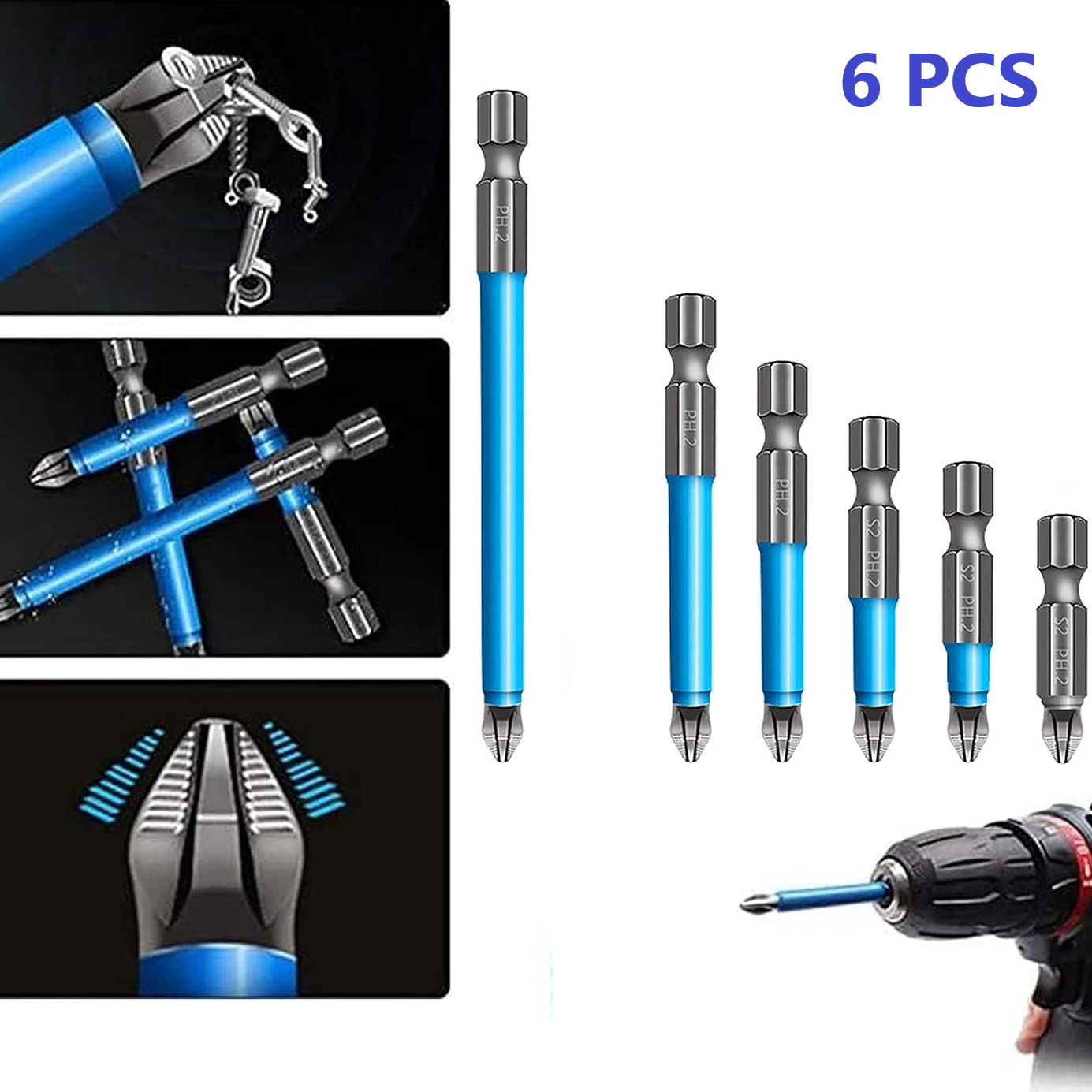 AUTOTOOL Set Mata Obeng Plus Philips Drill Bits Magnetic PH2 6 PCS ...