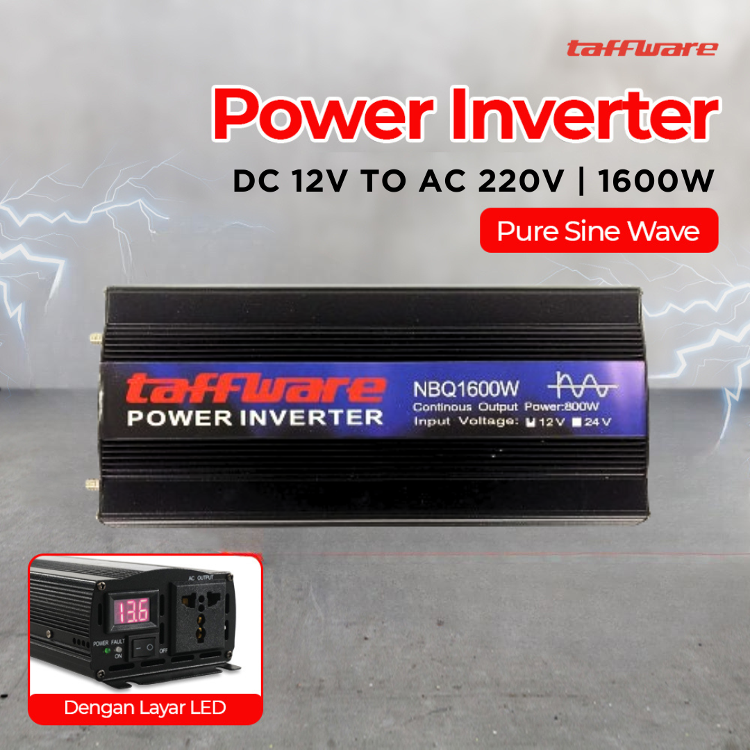 Taffware Power Inverter Mobil Pure Sine Wave DC 12V to AC 220V 1600W ...