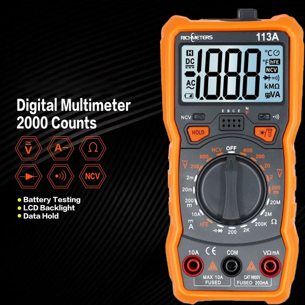 RICHMETERS Pocket Size Digital Multimeter AC/DC Voltage Tester - 113A ...