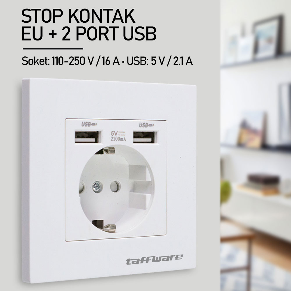 Taffware Stop Kontak EU Colokan Listrik Dinding dan 2 Port USB 2100 mA ...
