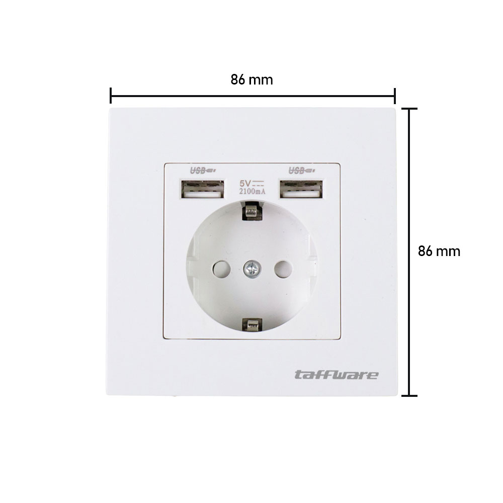 Taffware Stop Kontak EU Colokan Listrik Dinding dan 2 Port USB 2100 mA ...