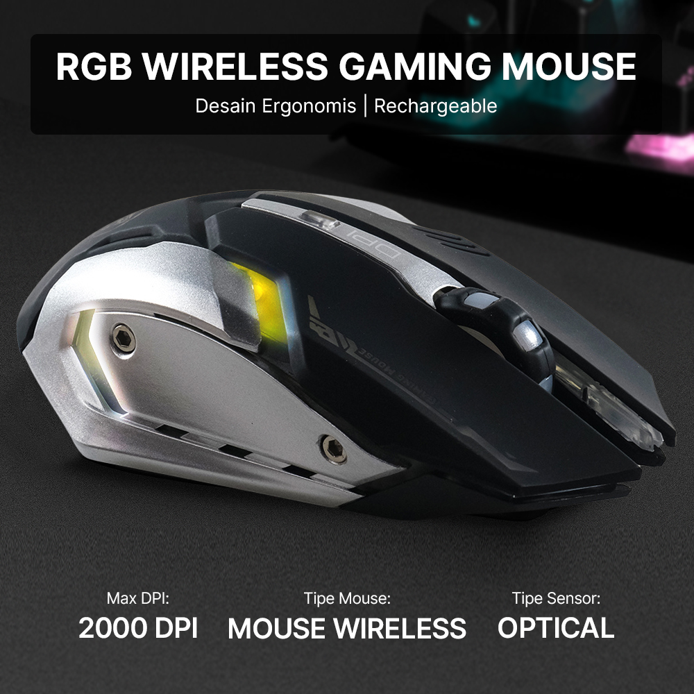 AZZOR Wireless Gaming Mouse RGB 7 Color 2000 DPI Rechargeable - D9 ...