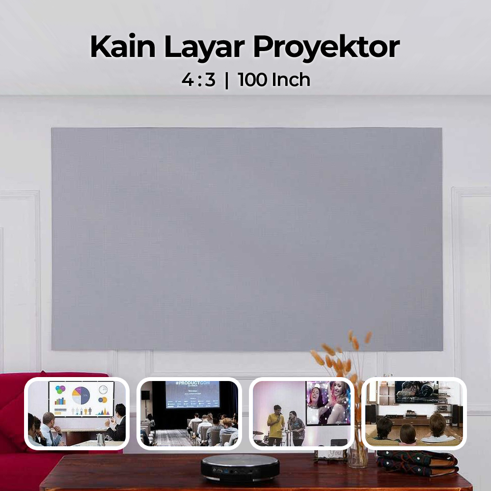 MESEVEN Kain Layar Proyektor 4:3 Anti-light Ambient Screen Curtain 100 ...