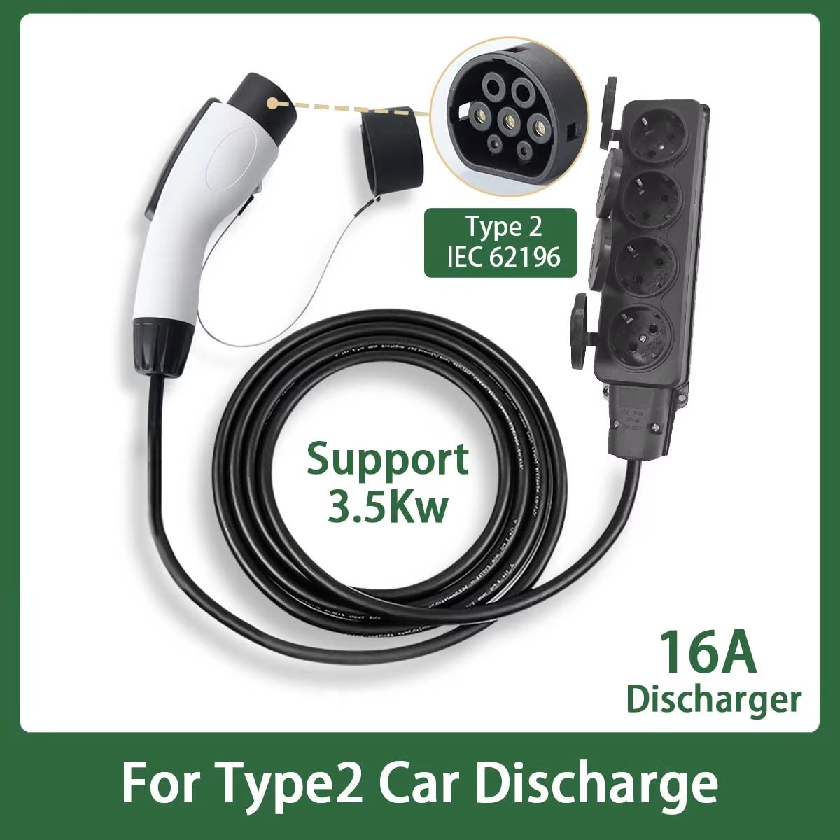 EVOLADO Adaptor V2L Mobil Listrik Type 2 to EU Socket 3.5kW 16A 220V ...