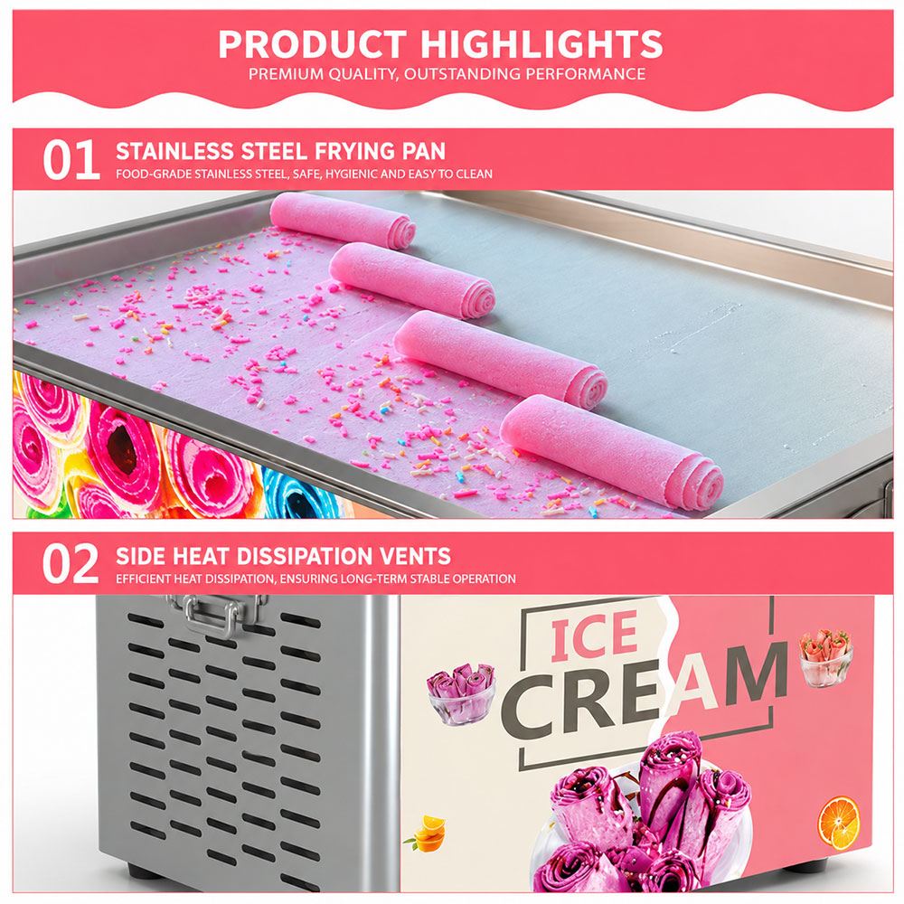 XEO Ice Cream Roll Maker Alat Pembuat Es Krim Roll Gulung 330 W - ZB ...