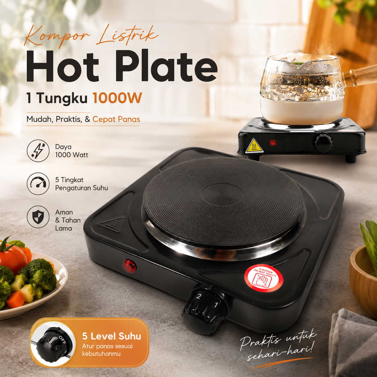 TaffHOME Kompor Listrik 1 Tungku Single Burner Warming Hot Plate 1000W ...