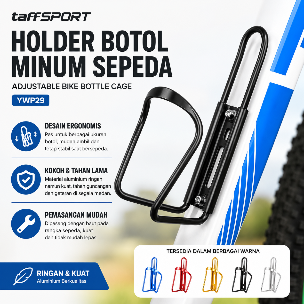 TaffSPORT Holder Botol Minum Sepeda Aluminium Bike Bottle Cage - YWP29 ...