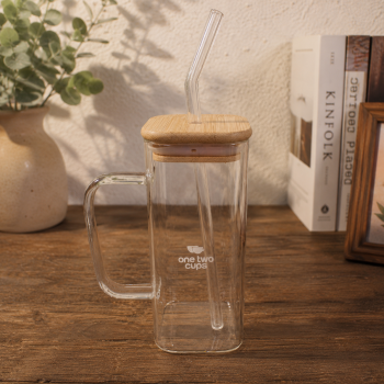 One Two Cups Cangkir Kopi Kaca Tahan Panas Sedotan Aesthetic Mug 350ml ...